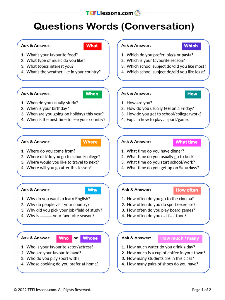 Conversation Questions for English Learners | PDF | Question | Cognition