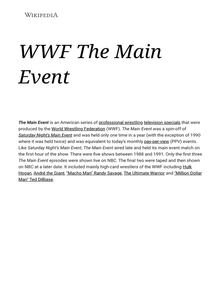 WWF The Main Event Overview | PDF | Professional Wrestling Promotions ...