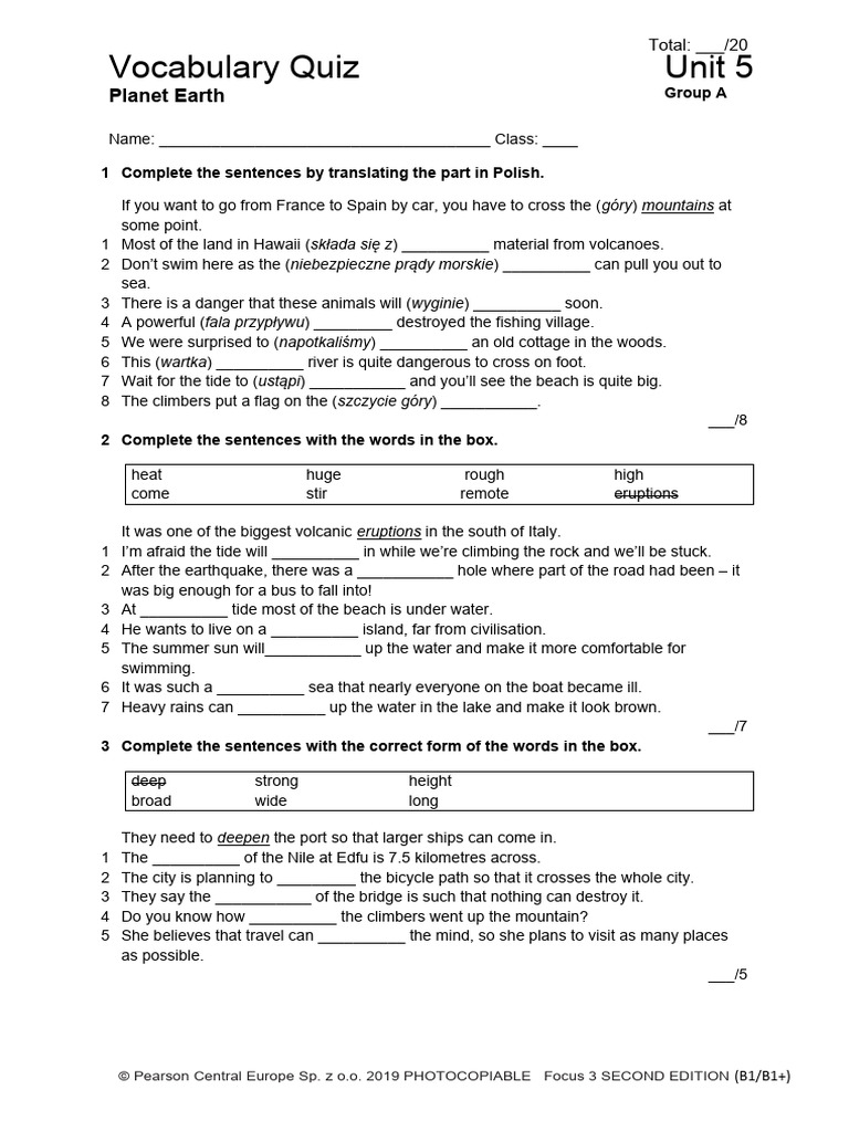 Unit 5 Vocabulary Quiz: Planet Earth | PDF | Volcano | Types Of ...