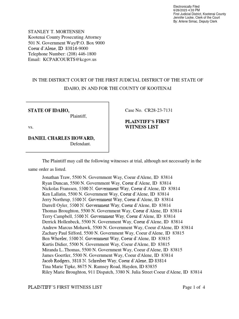 Witness List for State v. Howard Case | PDF | Criminal Justice | Crime ...