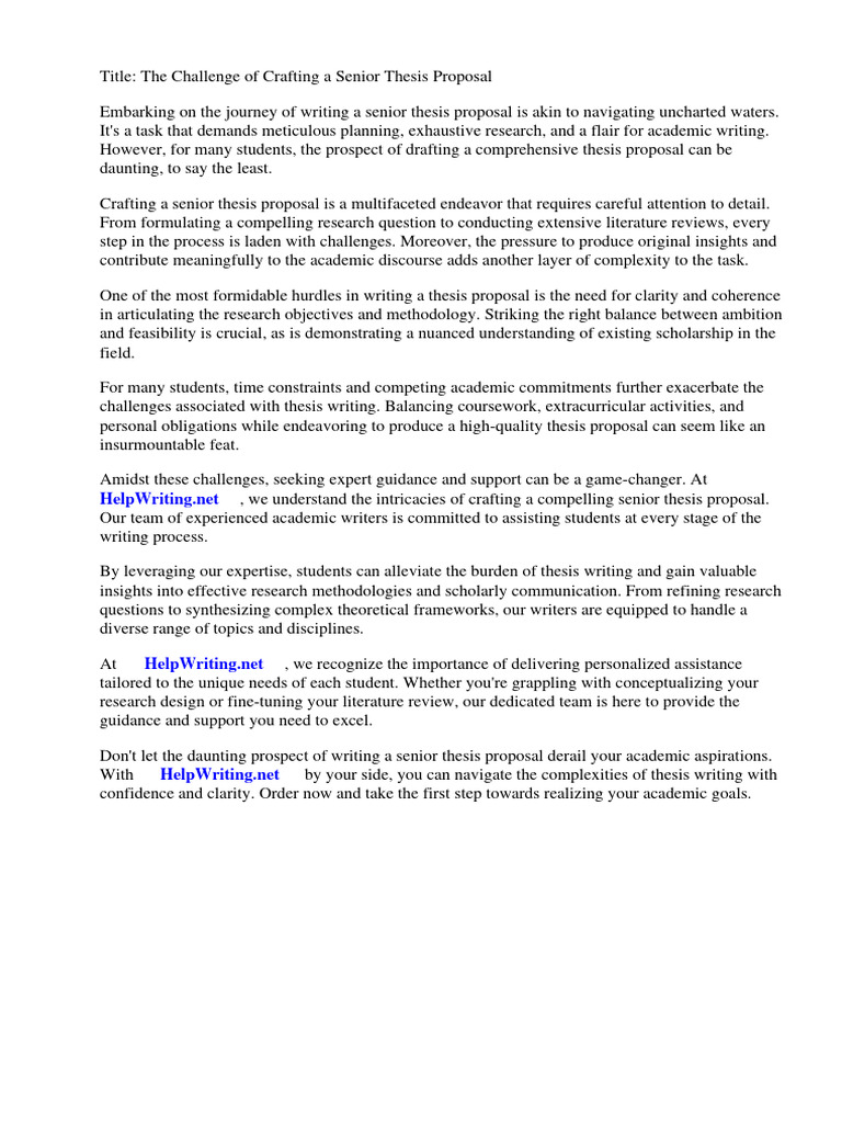 Sample Senior Thesis Proposal | PDF | Thesis | Methodology
