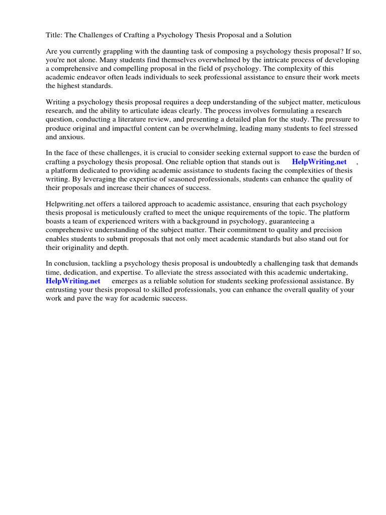 Psychology Thesis Proposal Sample | PDF | Thesis | Psychology