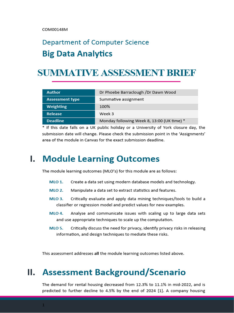 1 - BDA Summative Assessment Brief | PDF | Data | Databases