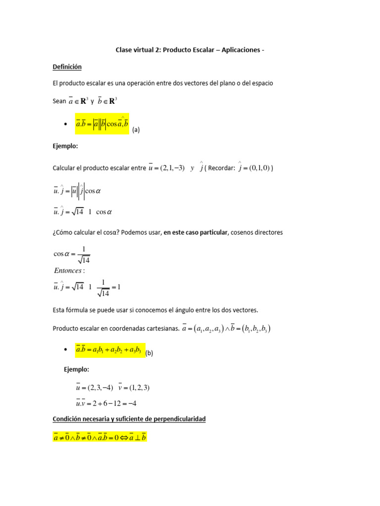 Clase Virtual 2 Producto Escalar - Aplicaciones | PDF | Vector Euclidiano | Escalar (Matemáticas)