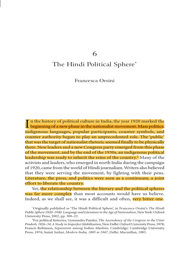 The Hindi Political Sphere | PDF | Indian National Congress | Nationalism