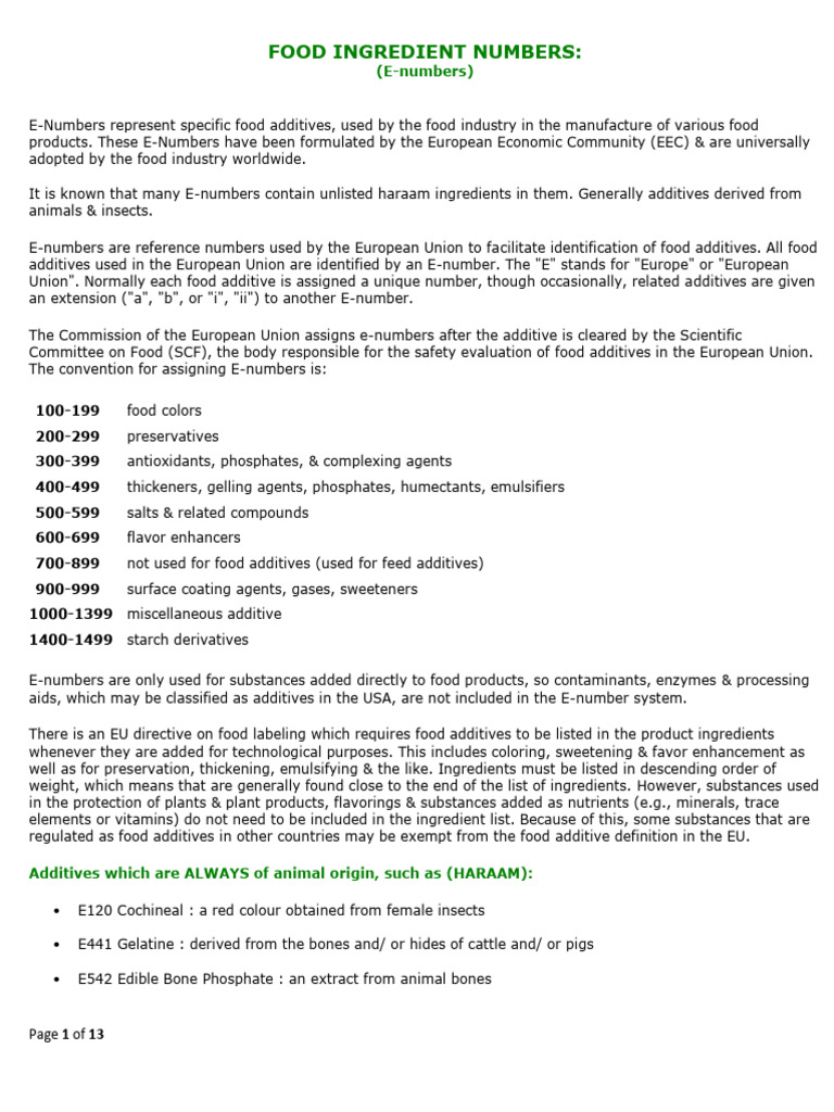 Food Ingredient Numbers | Download Free PDF | Fat | Carbonate