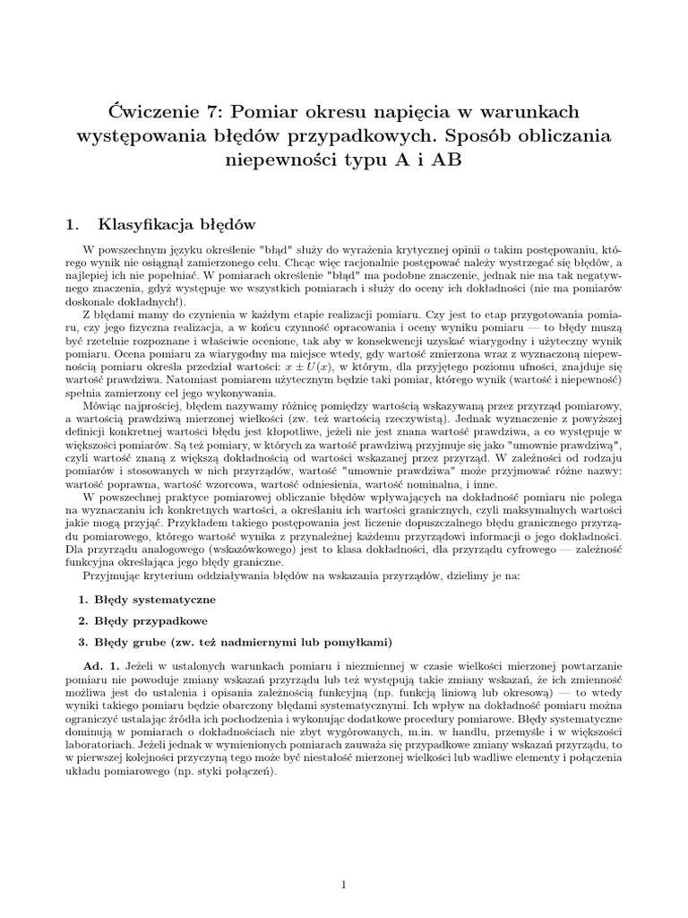 Metrologia Bledy Przypadkowe | PDF