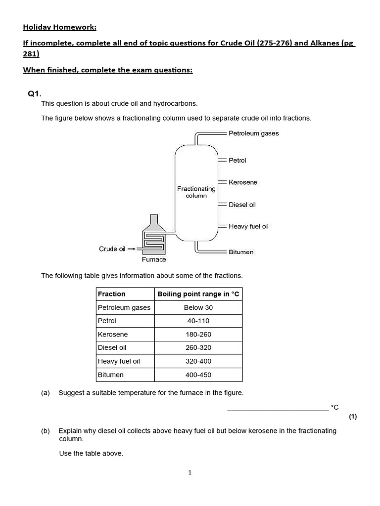 Y11 Chem Holiday Homework Dec | PDF | Petroleum | Cracking (Chemistry)