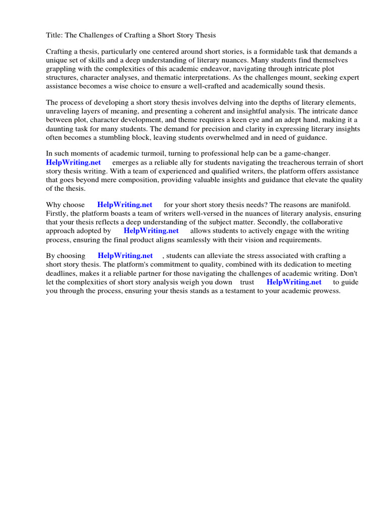 Short Story Thesis Examples | Download Free PDF | Essays | Thesis