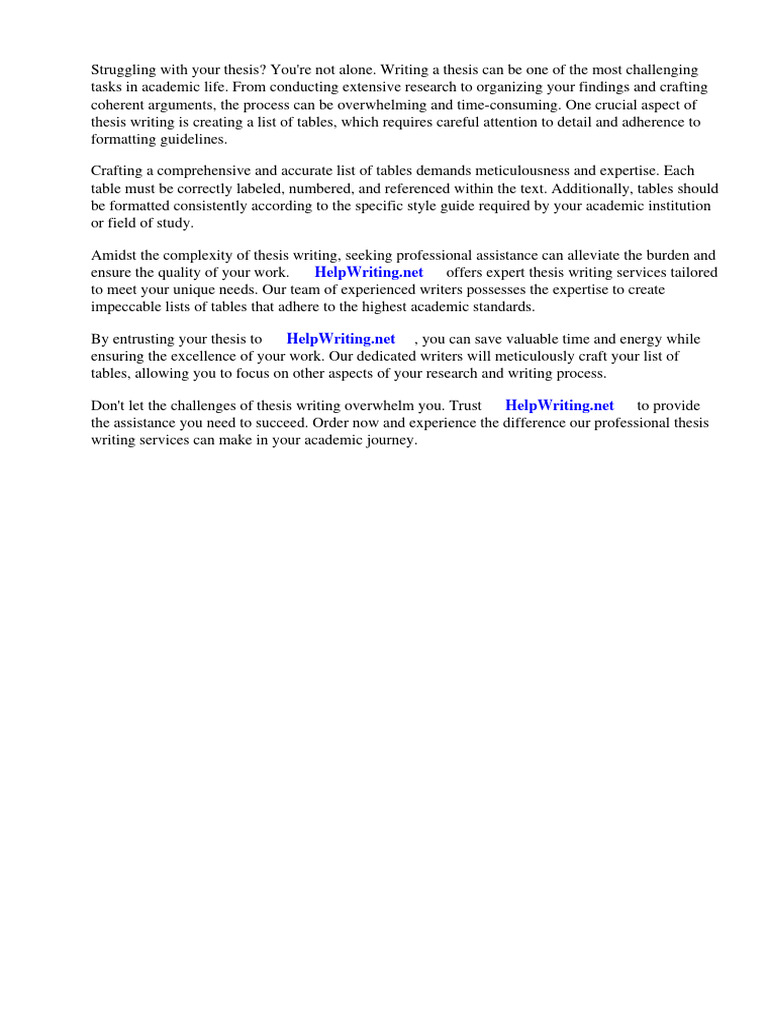 Sample Thesis List of Tables | PDF | Thesis | Apa Style