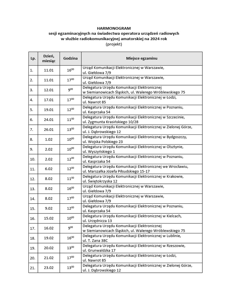 Harmonogram Amatorska 2024 | PDF