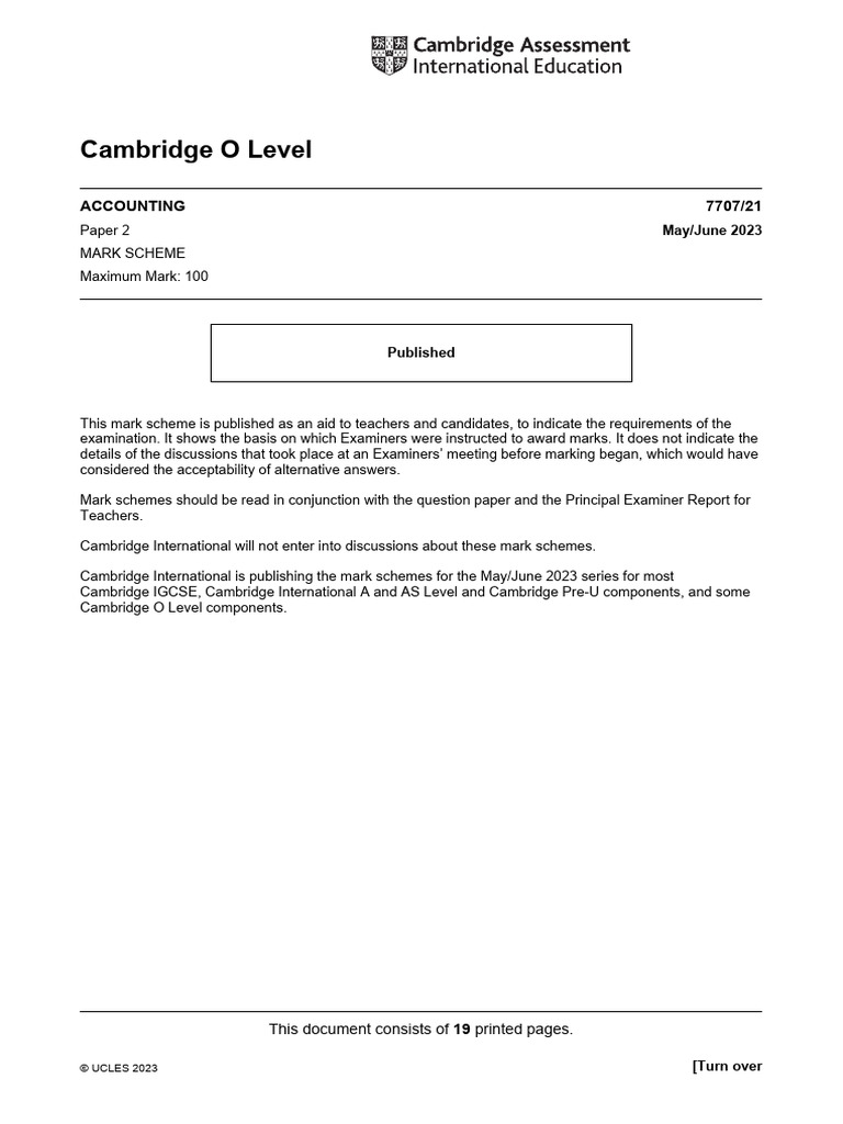 Cambridge O Level: Accounting 7707/21 | PDF