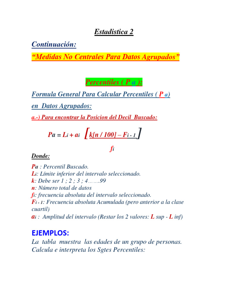 Cálculo de Percentiles en Datos Agrupados | PDF | Cuantil | Muestreo ...