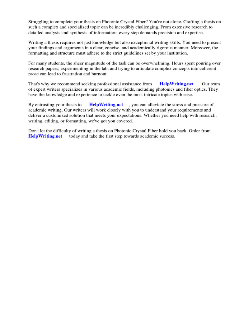 Photonic Crystal Fiber Thesis | PDF