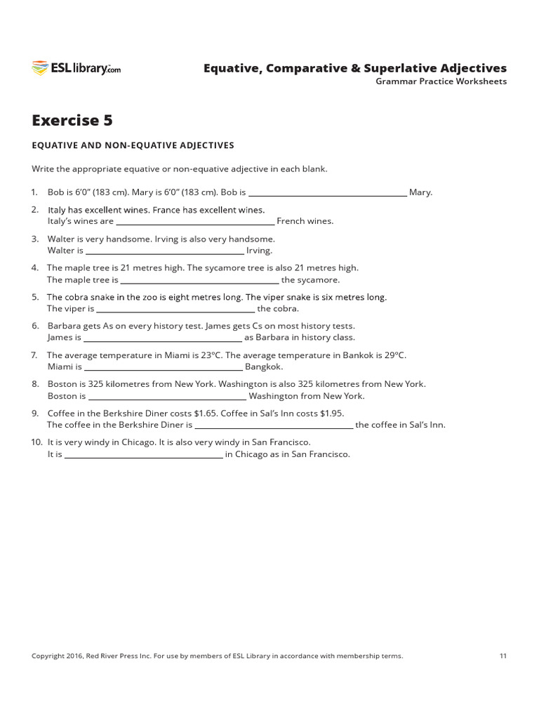 Exercise 5: Equative, Comparative & Superlative Adjectives | PDF
