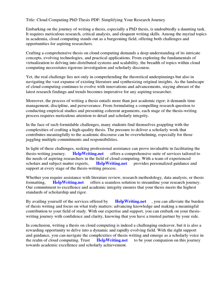 Cloud Computing PHD Thesis PDF | PDF | Cloud Computing | Computing