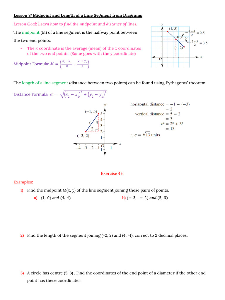 Midpoint and Length of Line Segments | PDF