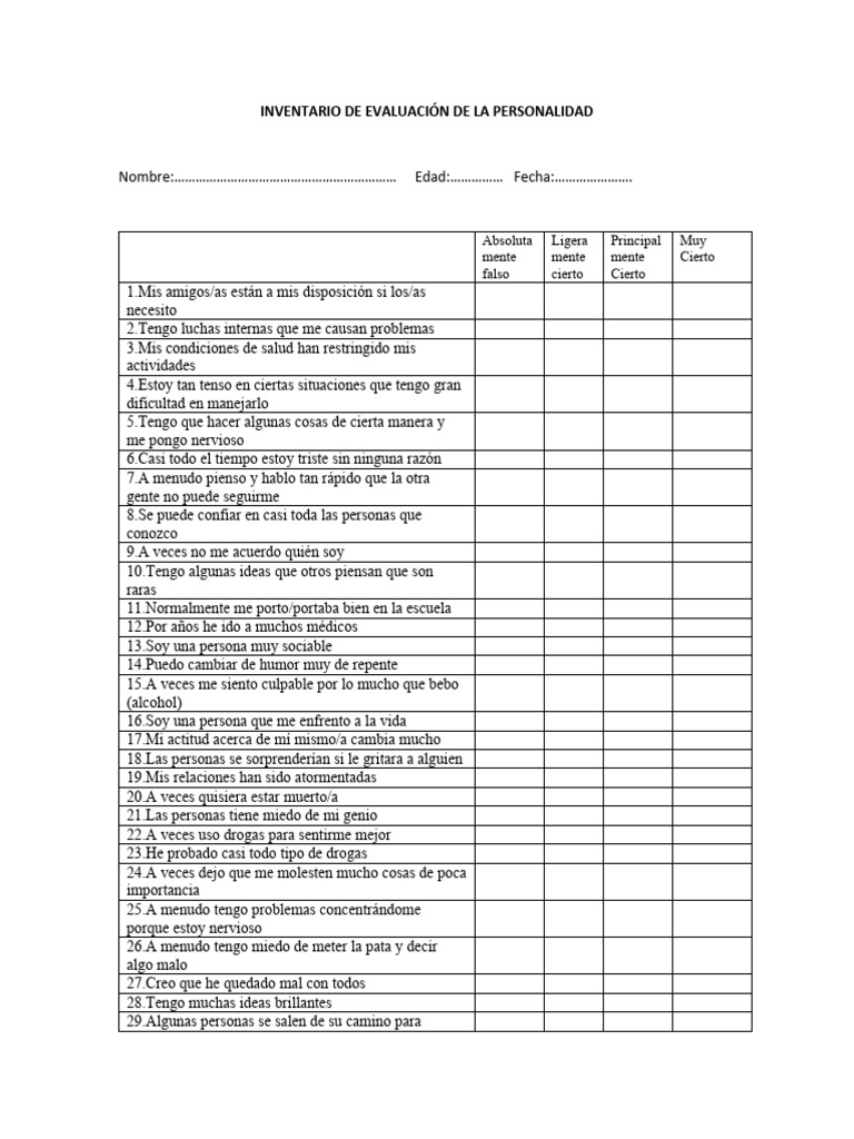 Inventario de Evaluación de La Personalidad Pai | PDF | Mente ...