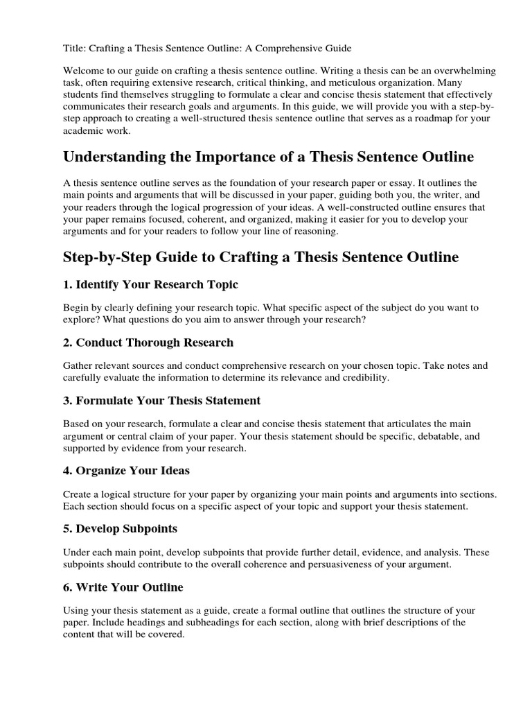 Thesis Sentence Outline Example | PDF