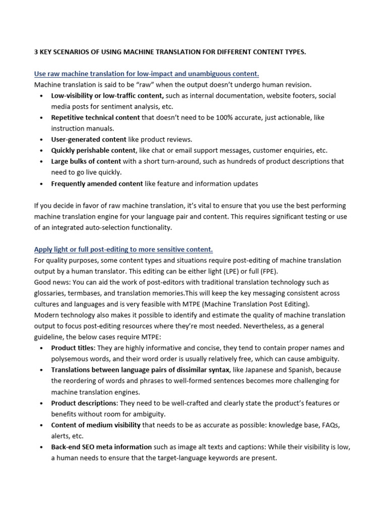 3 Key Scenarios of Using Machine Translation For Different Content Types | Download Free PDF ...
