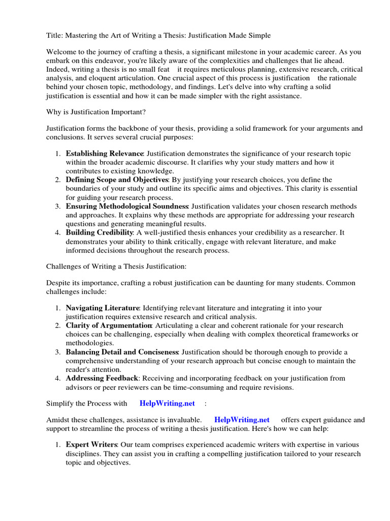 Writing A Thesis Justification | PDF