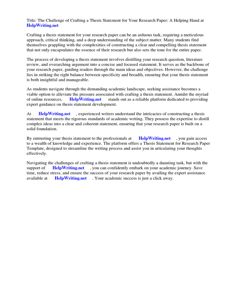Thesis Statement For Research Paper Template | PDF