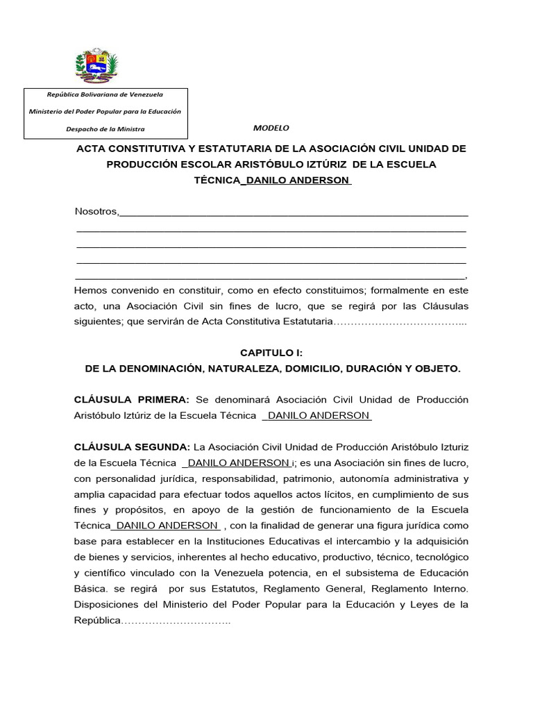 Modelo de Acta Constitutiva Asociacion Civil Upetai-1 (Definitivo) 05-04-2022 | PDF | Regulación ...