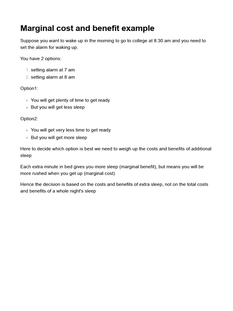 Marginal Cost and Benefit Example | PDF