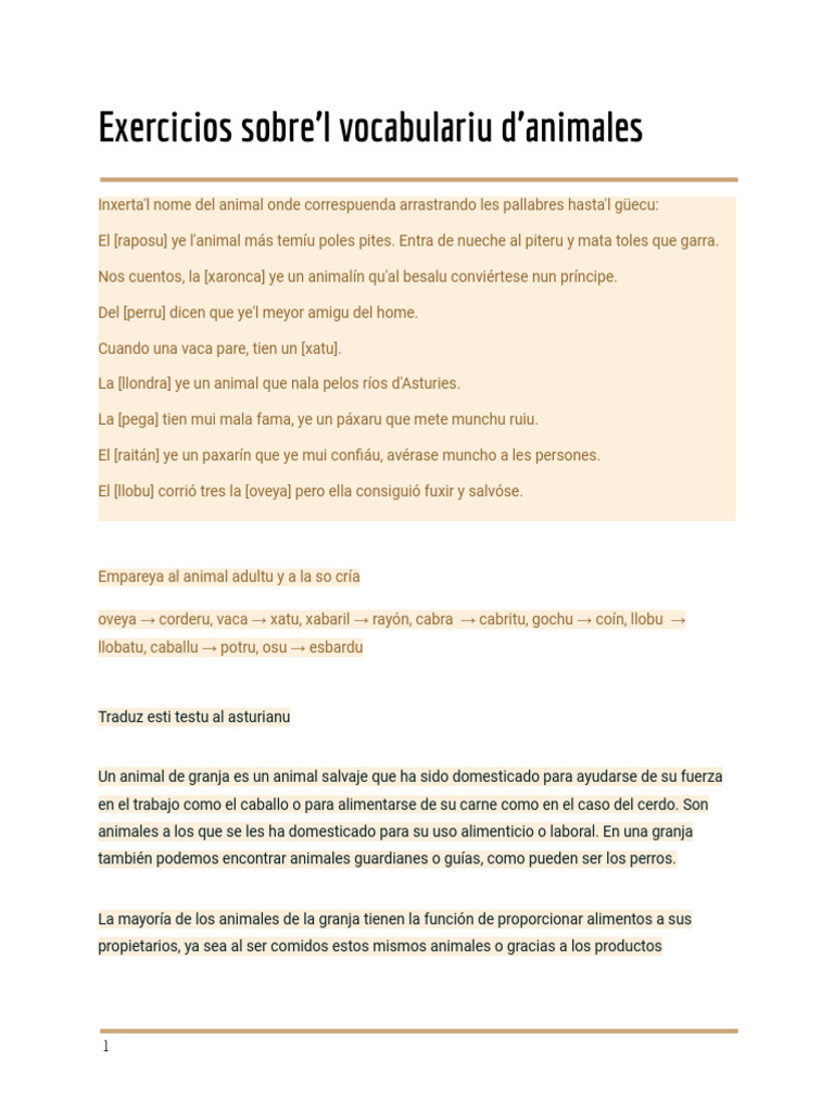 Vocabulario de Animales y Granjas | PDF | Oveja | Alimentos