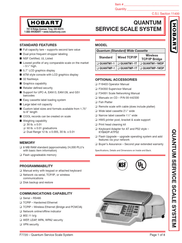 Quantum Service Scale System: Standard Features Model | PDF | Computer ...