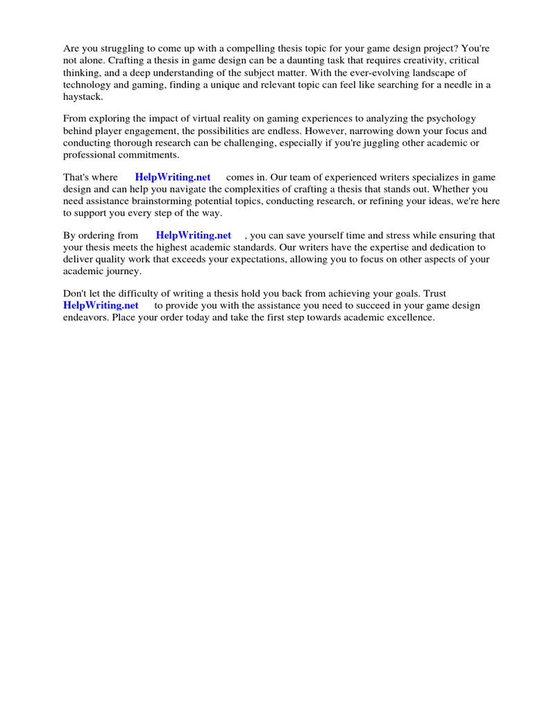 Game Design Thesis Topics | PDF