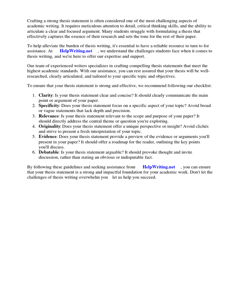 Strong Thesis Statement Checklist | PDF | Thesis | Essays