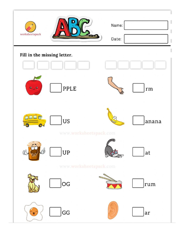 Fill in The Missing Letter Worksheets A To E Worksheet | PDF