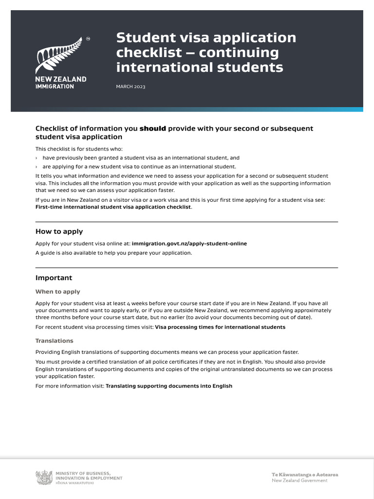 Continuing International Student Visa Application Checklist | PDF | Travel Visa | Thesis