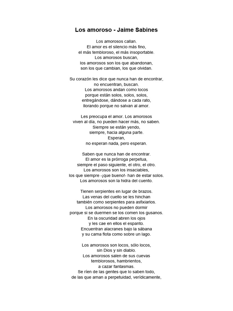 Poema Los Amorosos De Jaime Sabines Pdf Clásicos