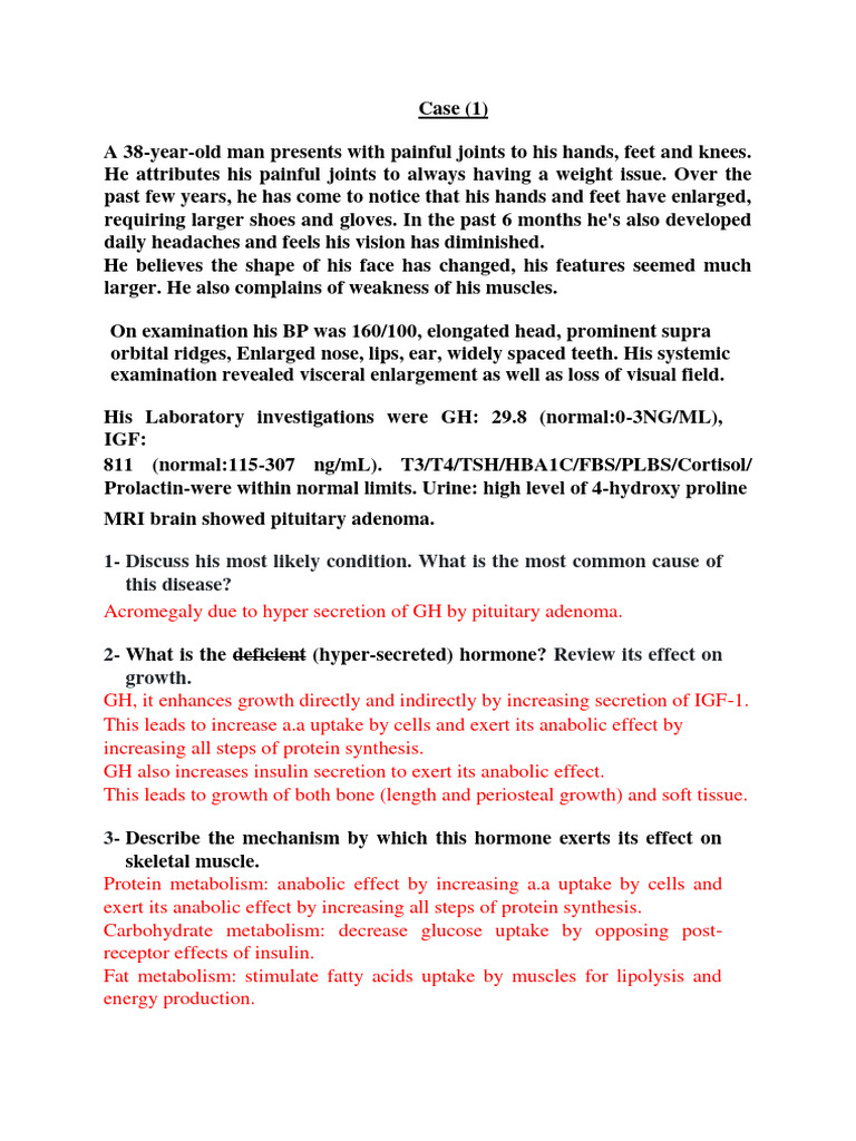 Lab (1) Cases 1,2,5 Answers | PDF | Growth Hormone | Insulin Like ...