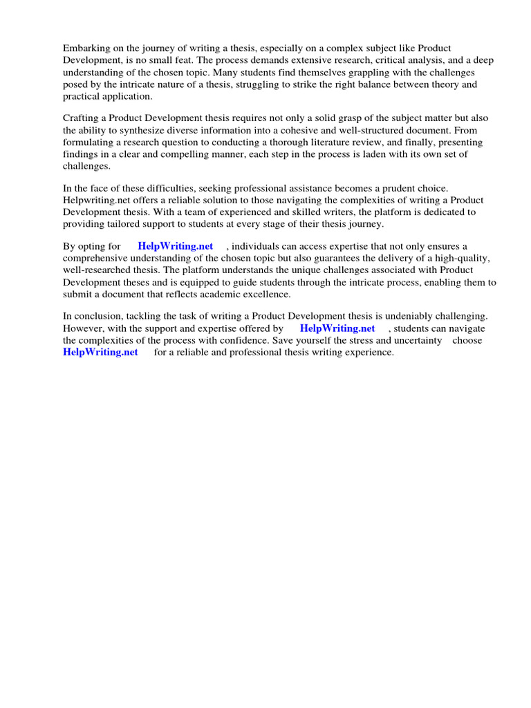Product Development Thesis Example | PDF