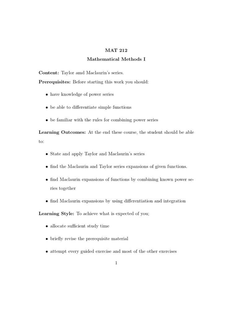 Mat 212 | PDF | Power Series | Complex Analysis