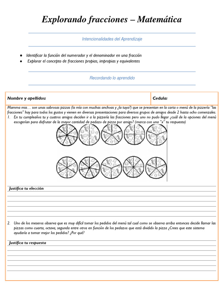 Hoja de Actividades Explorando Fracciones | PDF