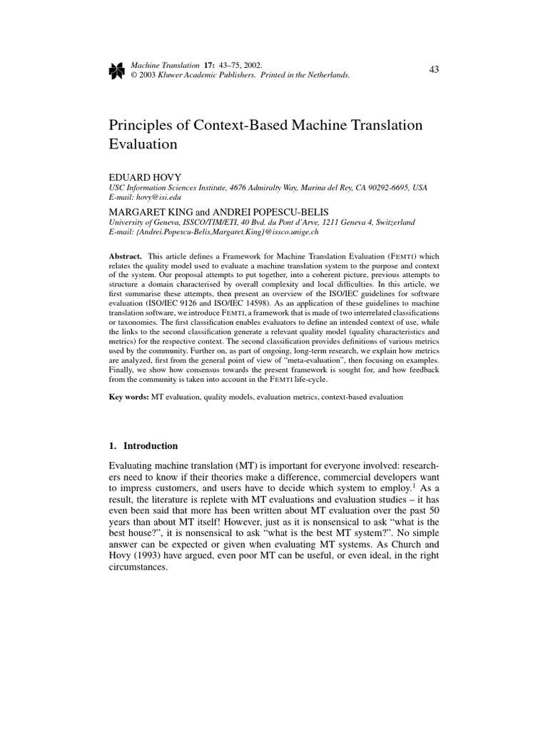 03MT FEMTI MT Eval - 2 | PDF | Evaluation | Software Quality