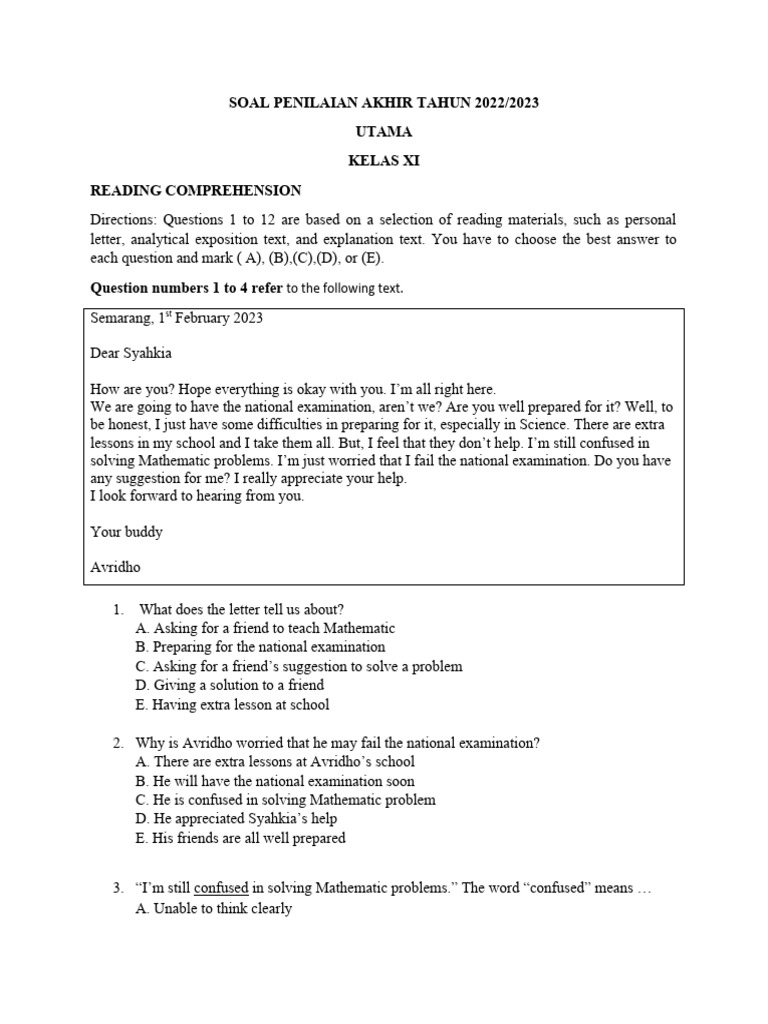 Soal Pat Bahasa Inggris Utama KLS Xi 2023 | PDF | Language Arts & Discipline