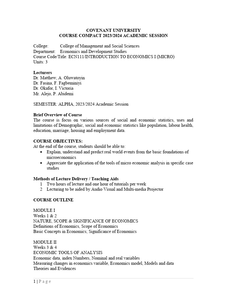 Course Compact ECN 111 | PDF