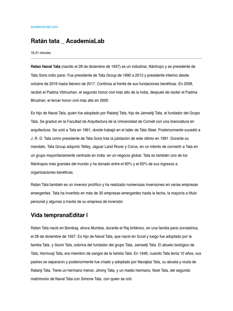 Ratán tata _ AcademiaLab __ Vista del lector para Google Chrome ™ | PDF Ratán tata _ AcademiaLab __ Vista del lector para Google Chrome ™ | PDF