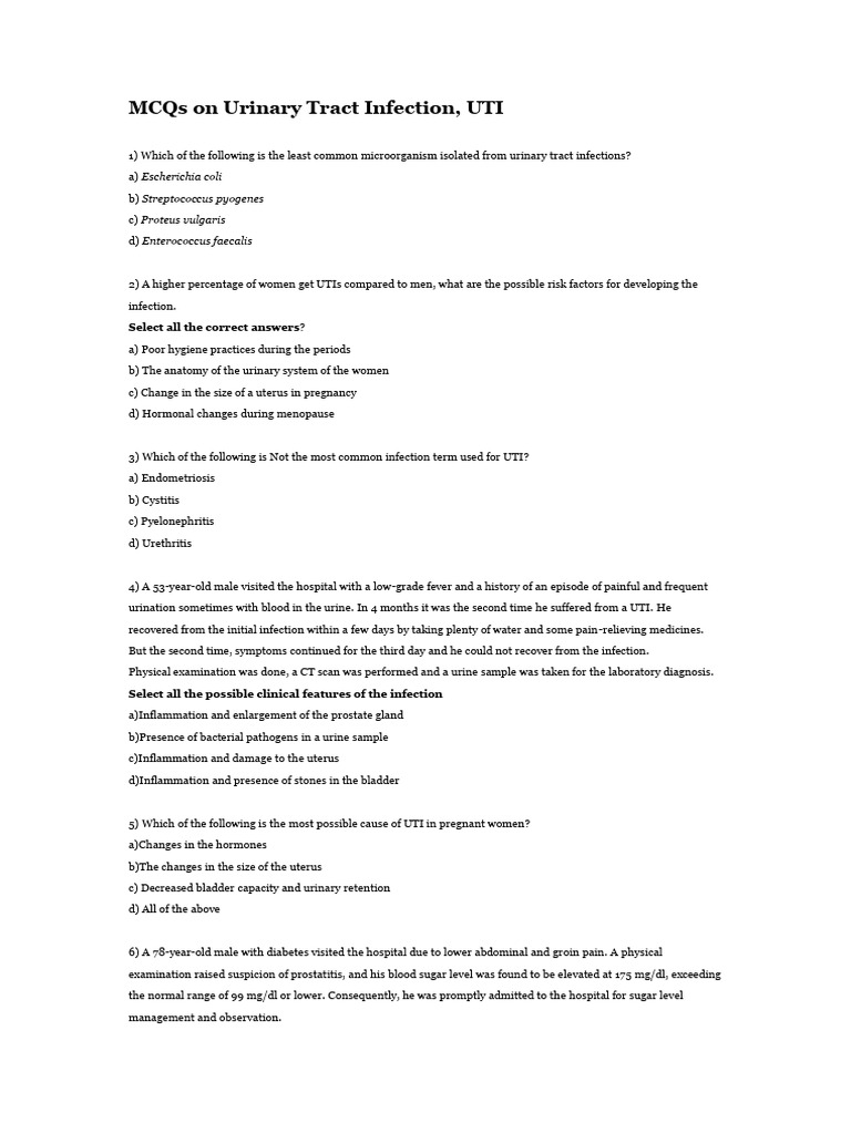 UTI MCQs: Diagnosis and Treatment Insights | PDF | Urinary Tract ...