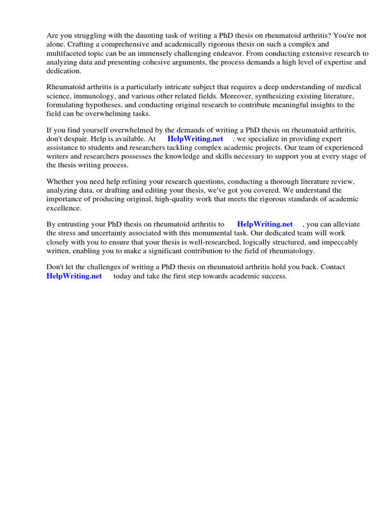 PHD Thesis On Rheumatoid Arthritis | PDF | Rheumatoid Arthritis | Arthritis