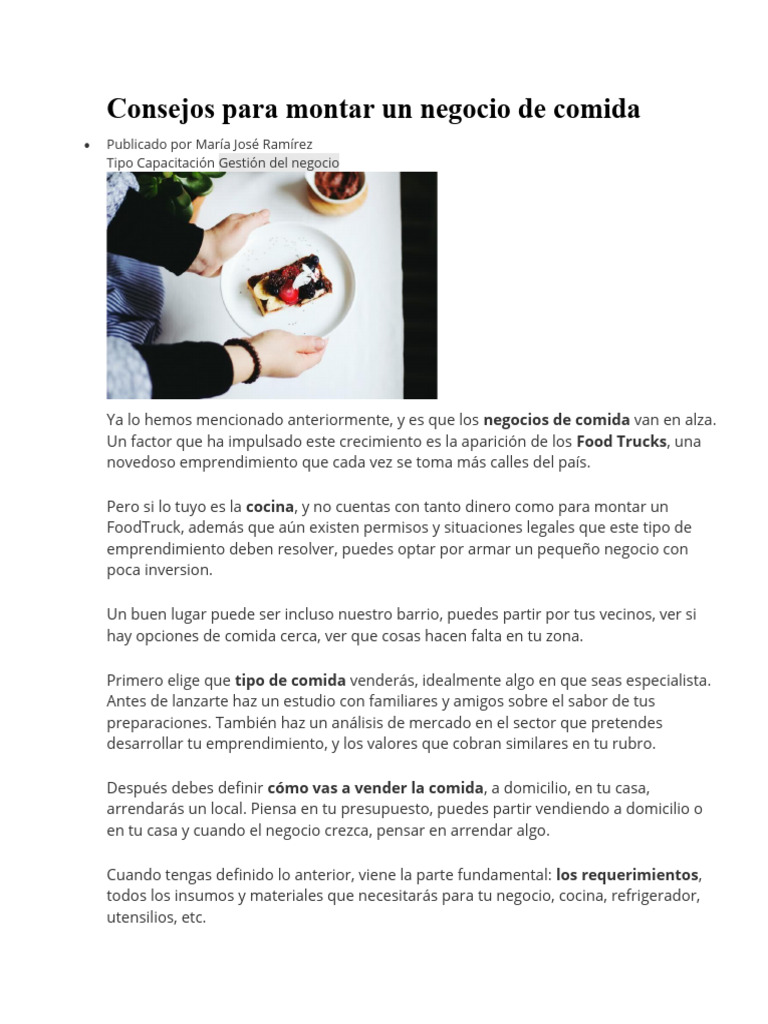 Consejos para Montar Un Negocio de Comida | PDF