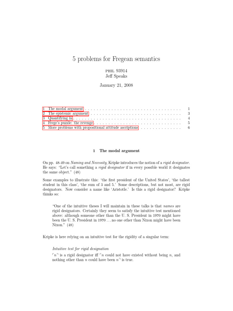 5 Problems For Fregean Semantics | PDF | Modal Logic | Gottlob Frege