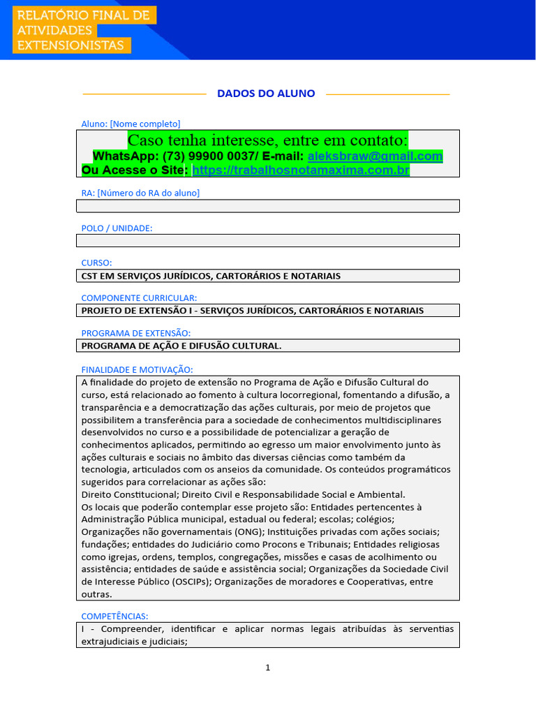Relatório Final - Projeto de Extensão I - Serviços Jurídicos ... Relatório Final - Projeto de Extensão I - Serviços Jurídicos ...