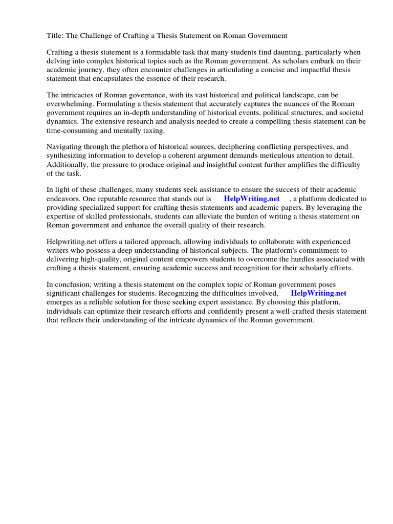Thesis Statement For Roman Government | PDF | Ancient Rome | Roman Republic