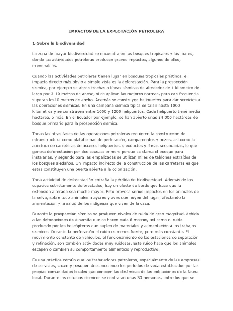 Impactos de La Explotacin Petrolera | PDF | Contaminación | Agua